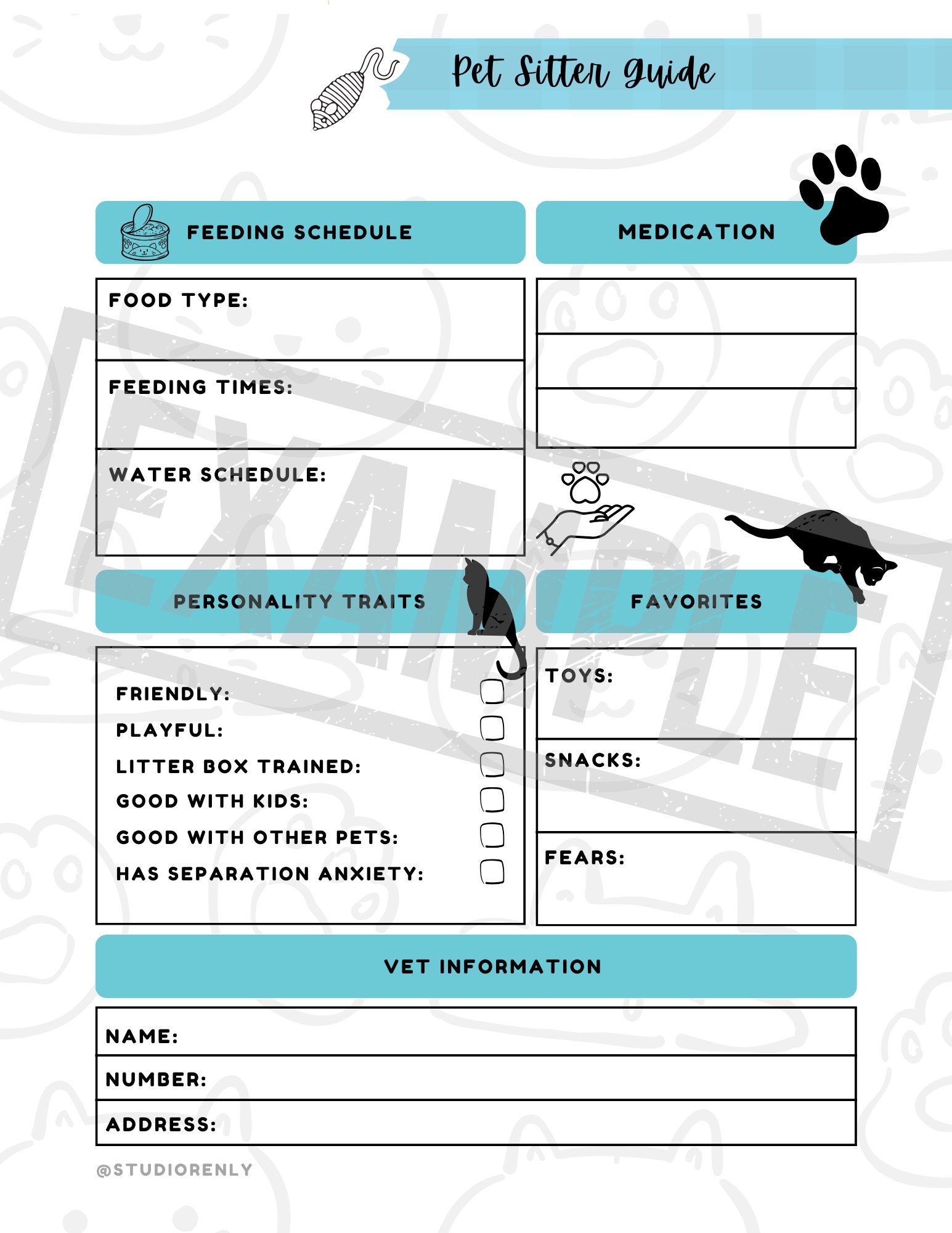 Cat Care Pet Tracker Planner Printable Downloadable Inserts 8 Pages - Etsy