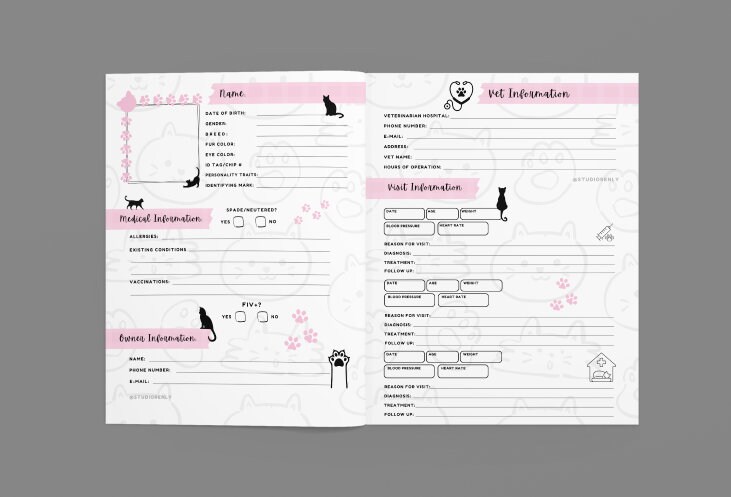 Cat Care Pet Tracker Planner Printable Downloadable Inserts 8 Pages - Etsy