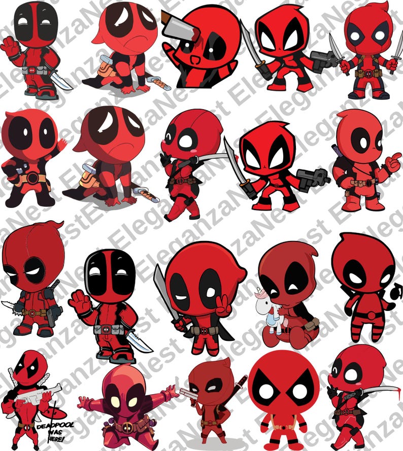Kawaii Deadpool Watercolor Clipart, PNG, Superhero, Transparent ...