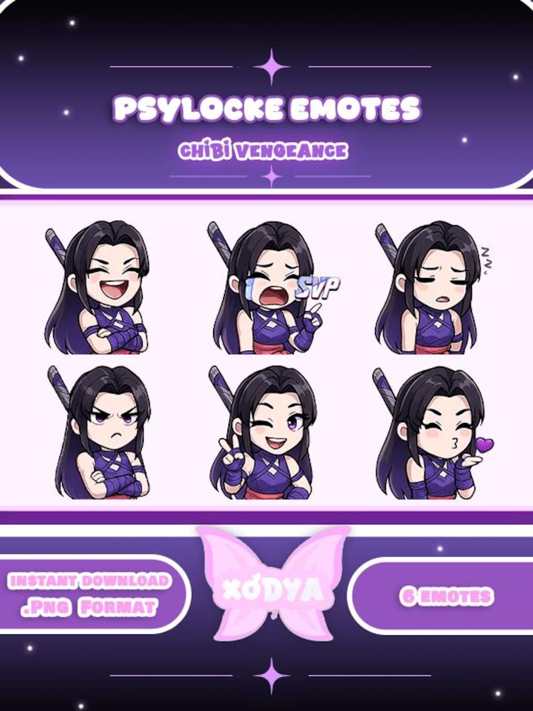 Psylocke Revenge Emote Set | Kawaii Purple Hair Anime Girl Marvel ...