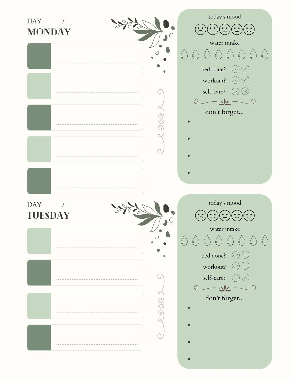 Minimalist Aesthetic Weekly Planner, Green Aesthetic, Simple and Clean ...