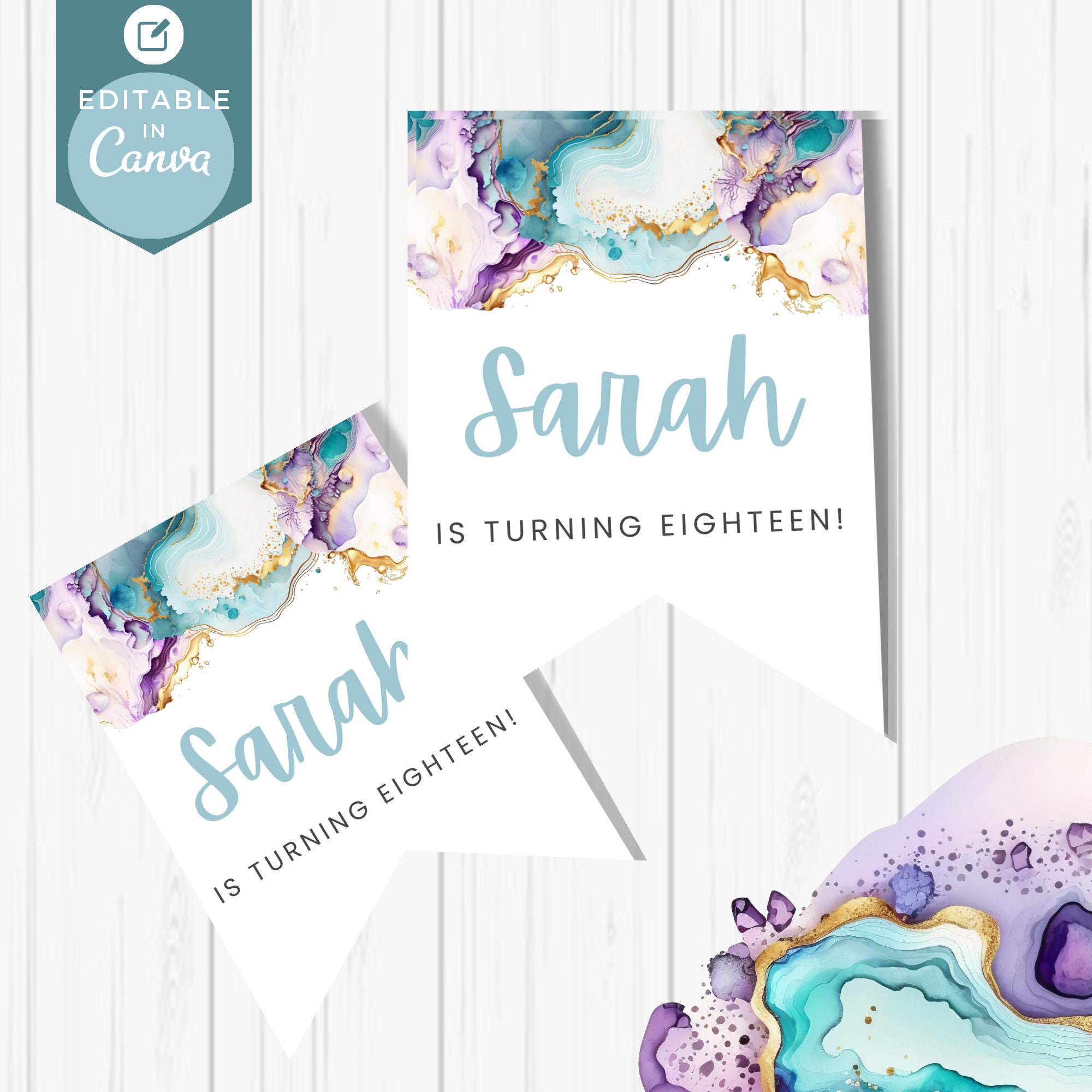 Sea Glass Geode Banner, Birthday Banner, 18th Birthday, Party Banner ...