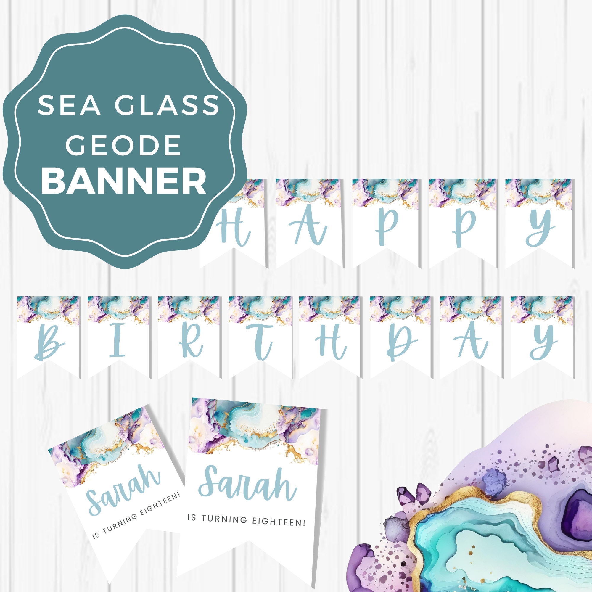 Sea Glass Geode Banner, Birthday Banner, 18th Birthday, Party Banner ...