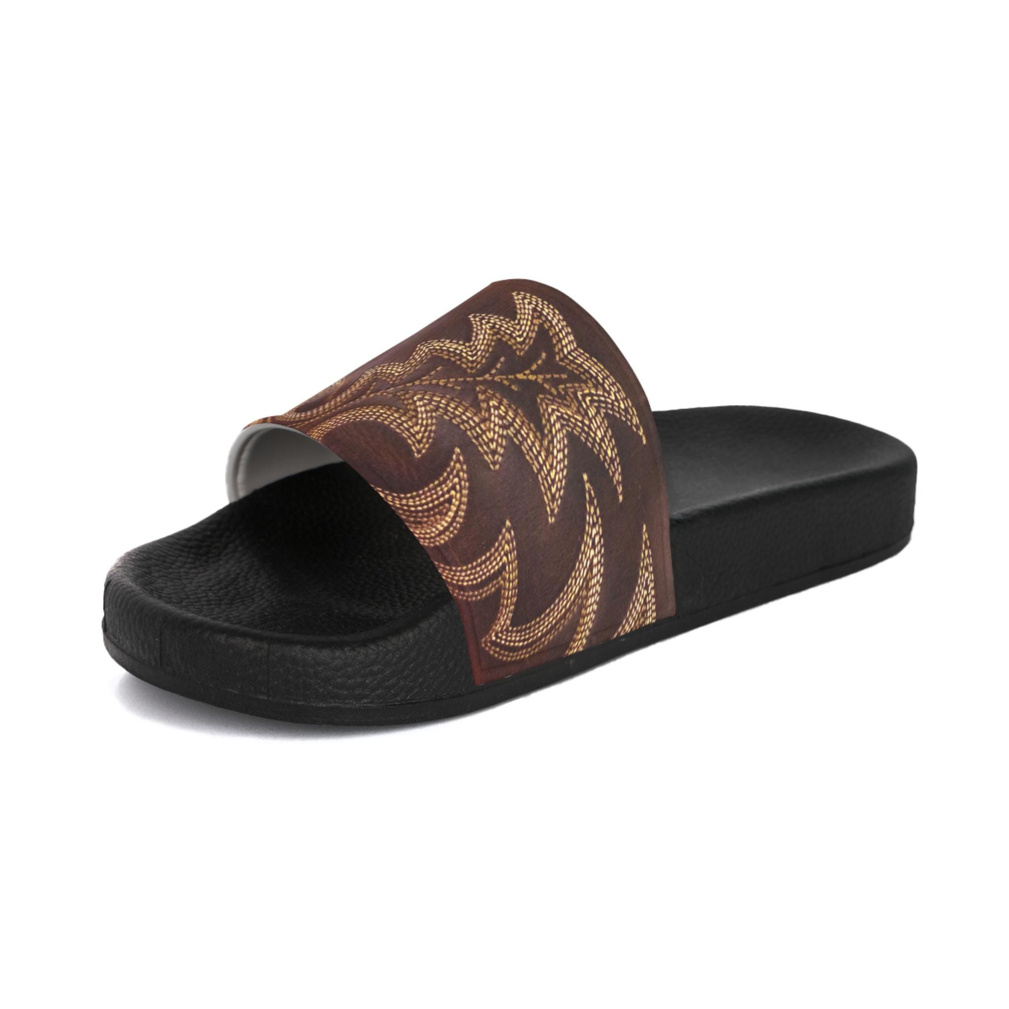 Cowboy Boot Men's Slide Sandals - Wild West Leather Themed Slip on ...