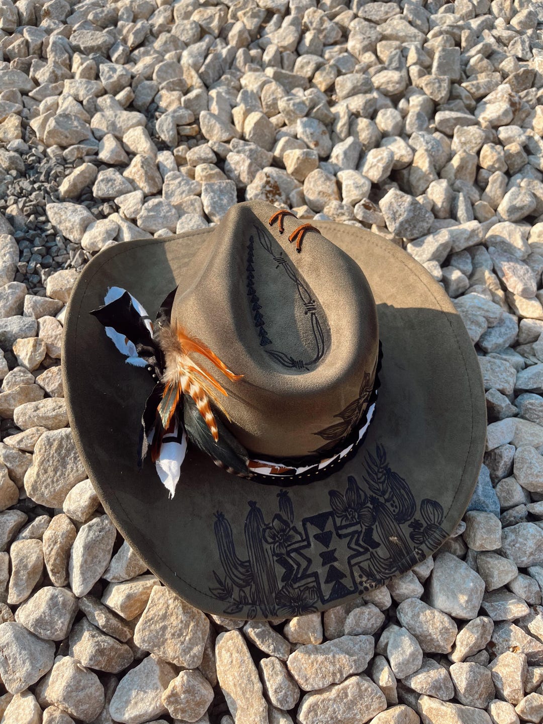 Aztec Vegan Suede Cattleman Cowboy Hat | Olive Green | Customizable ...