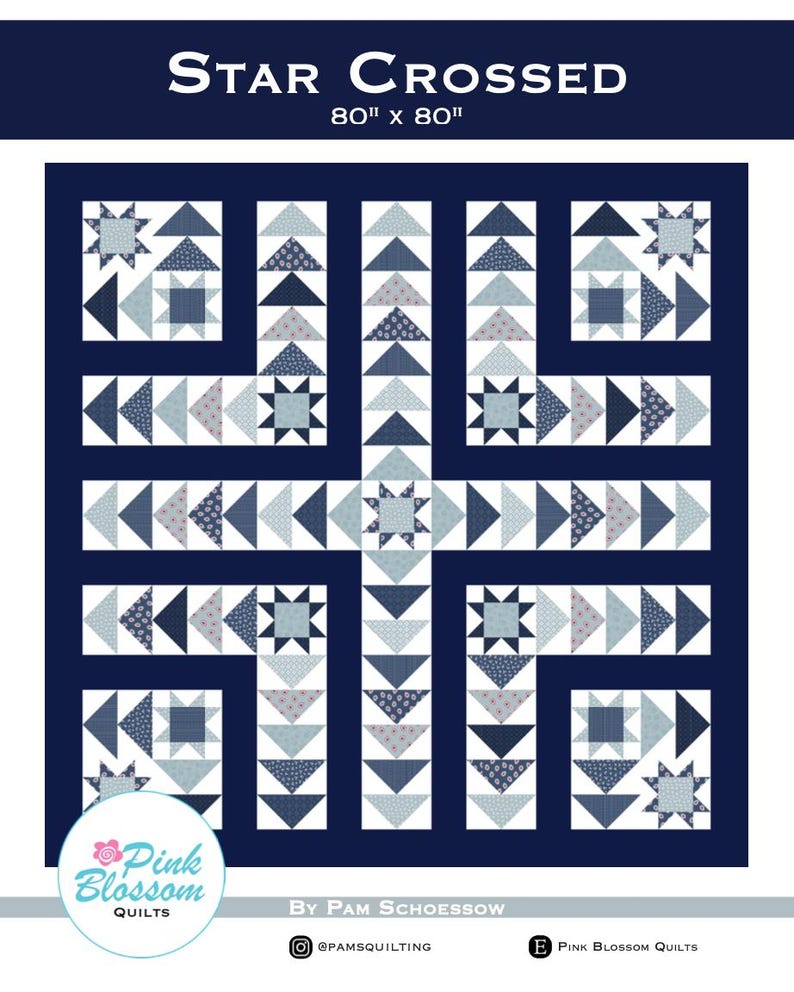 Modern Star Crossed Quilt Pattern, PDF Download, 80 X 80 Quilt Pattern for a Confident Beginner ...