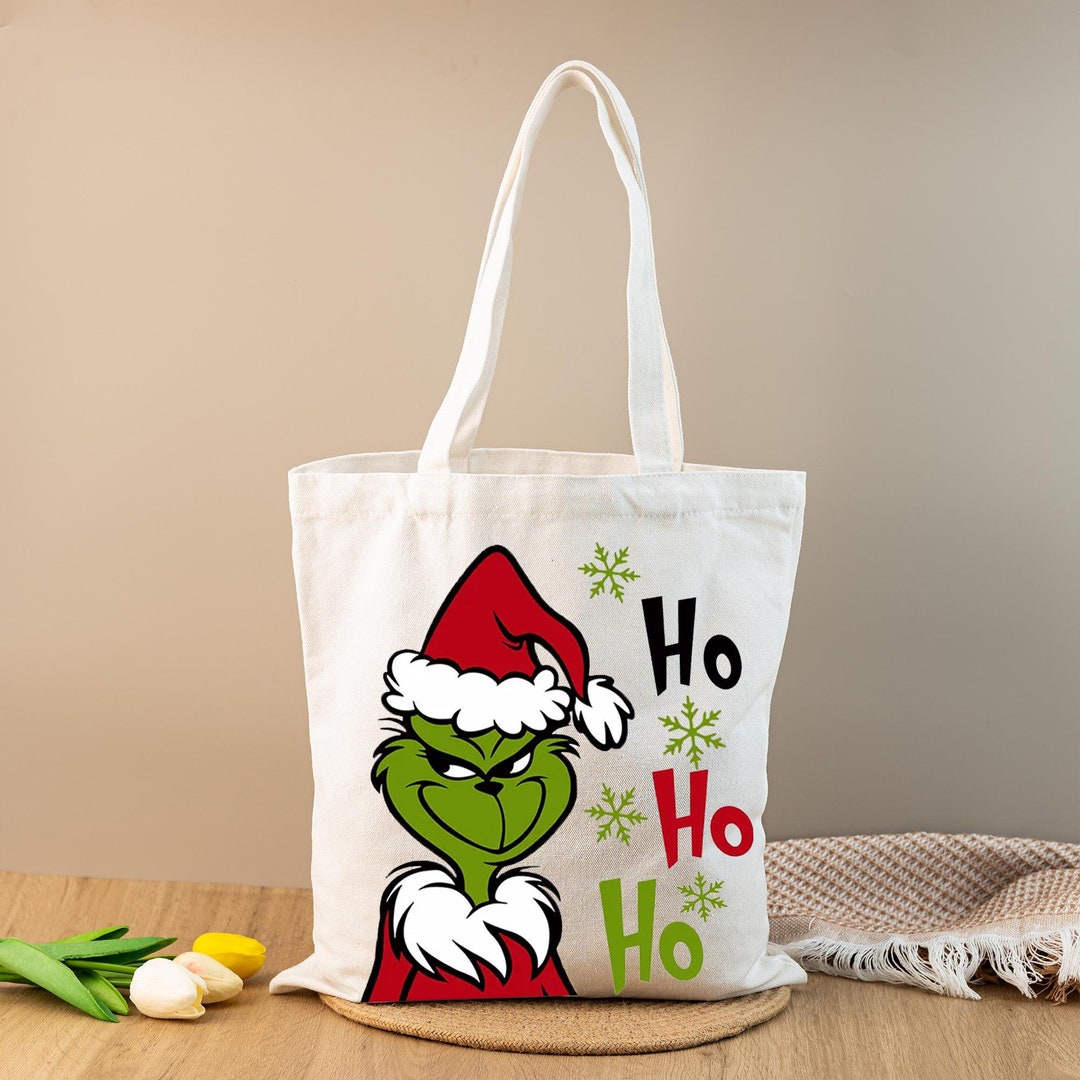 Personalized Grin Tote Bags, Christmas Tote Gift Bags, Canvas Tote Bag ...