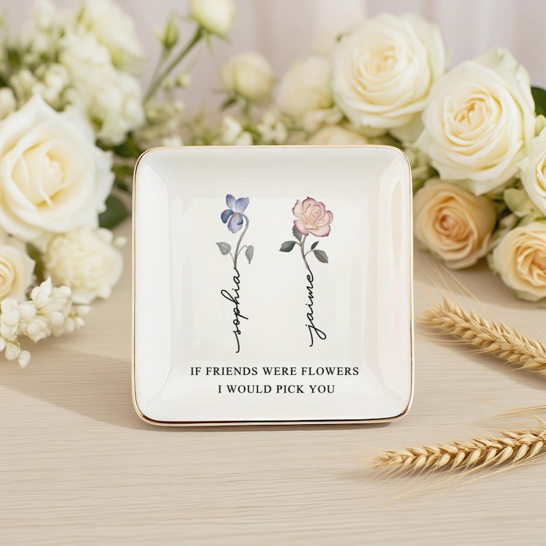 Personalized Birth Flower Jewelry Dish, Best Friend Gift - Etsy
