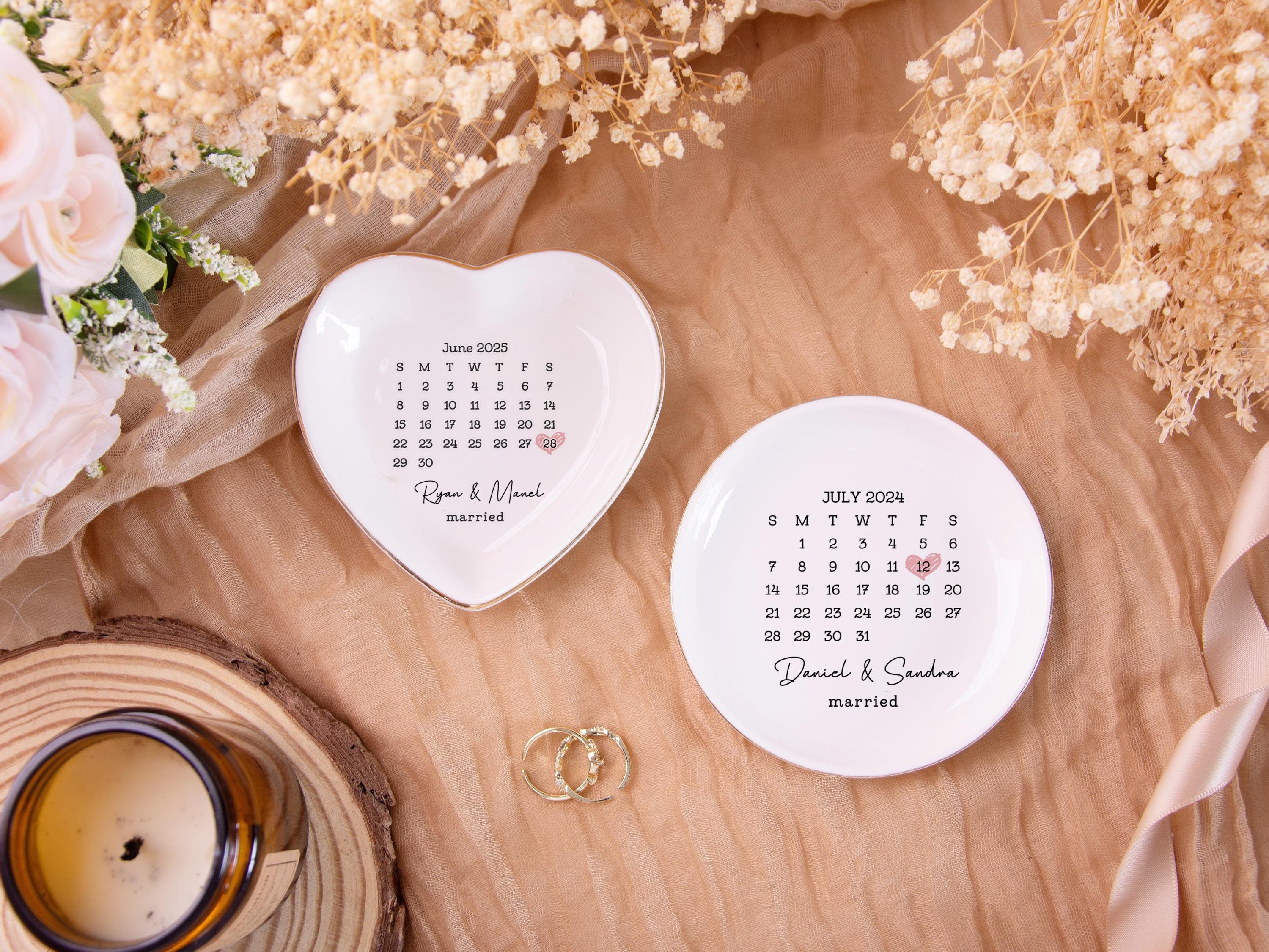 Personalized Wedding Calendar Date Jewelry Dish, Custom Engagement ...