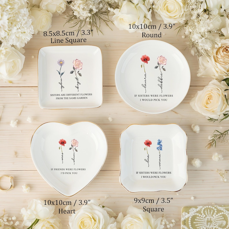 Personalized Birth Flower Jewelry Dish, Best Friend Gift - Etsy