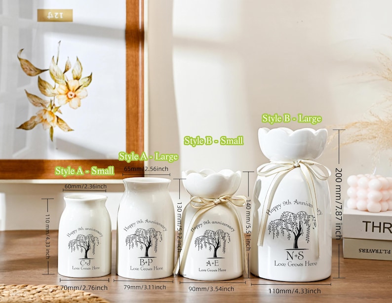 Personalized Ceramic Flower Vase, 9th Anniversary Willow Tree Ceramic ...