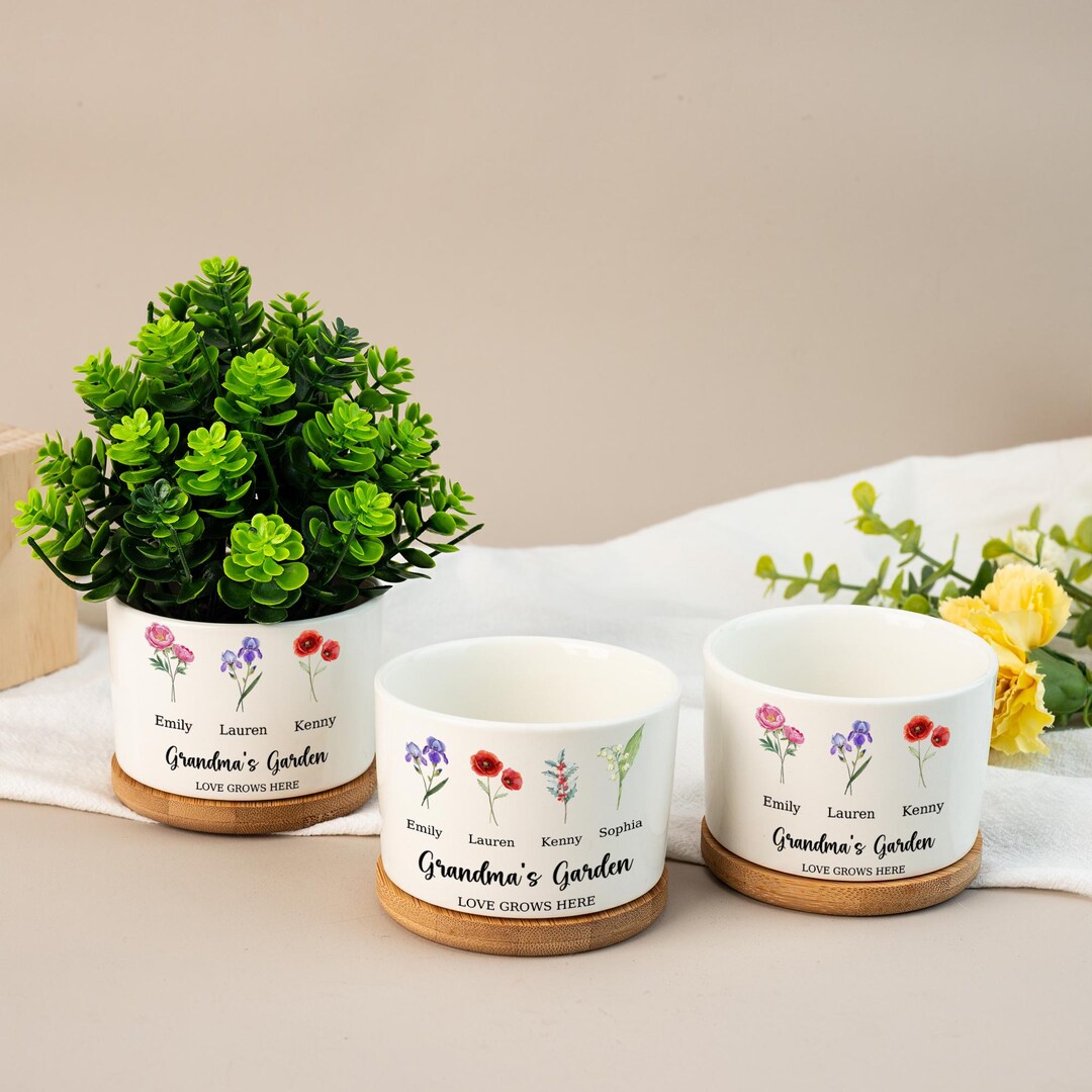 Birth Month Flower Personalized Flower Pot, Personalized Gift for Her ...