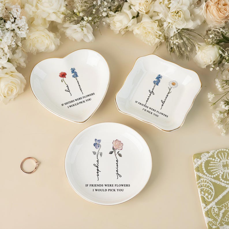 Personalized Birth Flower Jewelry Dish, Best Friend Gift - Etsy