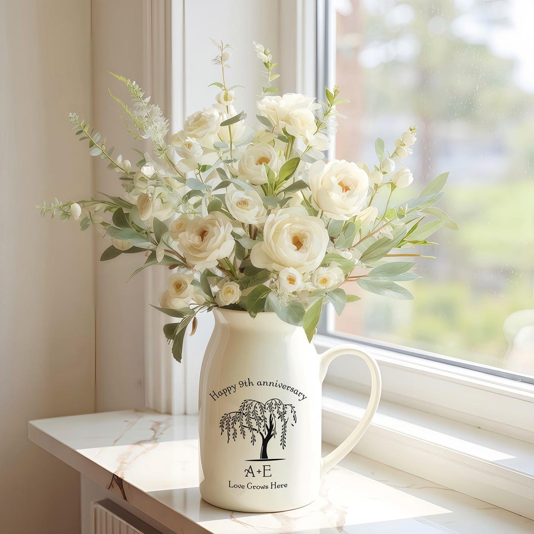 Personalized Ceramic Flower Vase, 9th Anniversary Willow Tree Ceramic ...