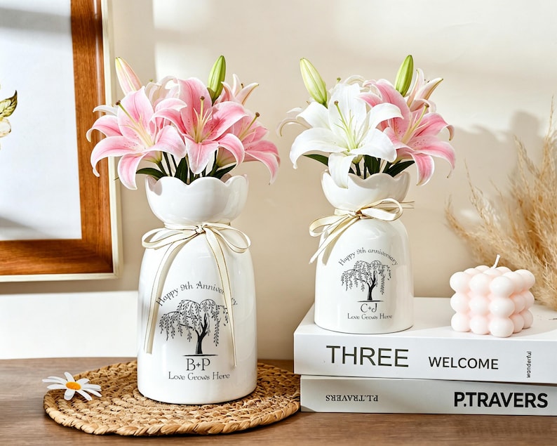 Personalized Ceramic Flower Vase, 9th Anniversary Willow Tree Ceramic ...