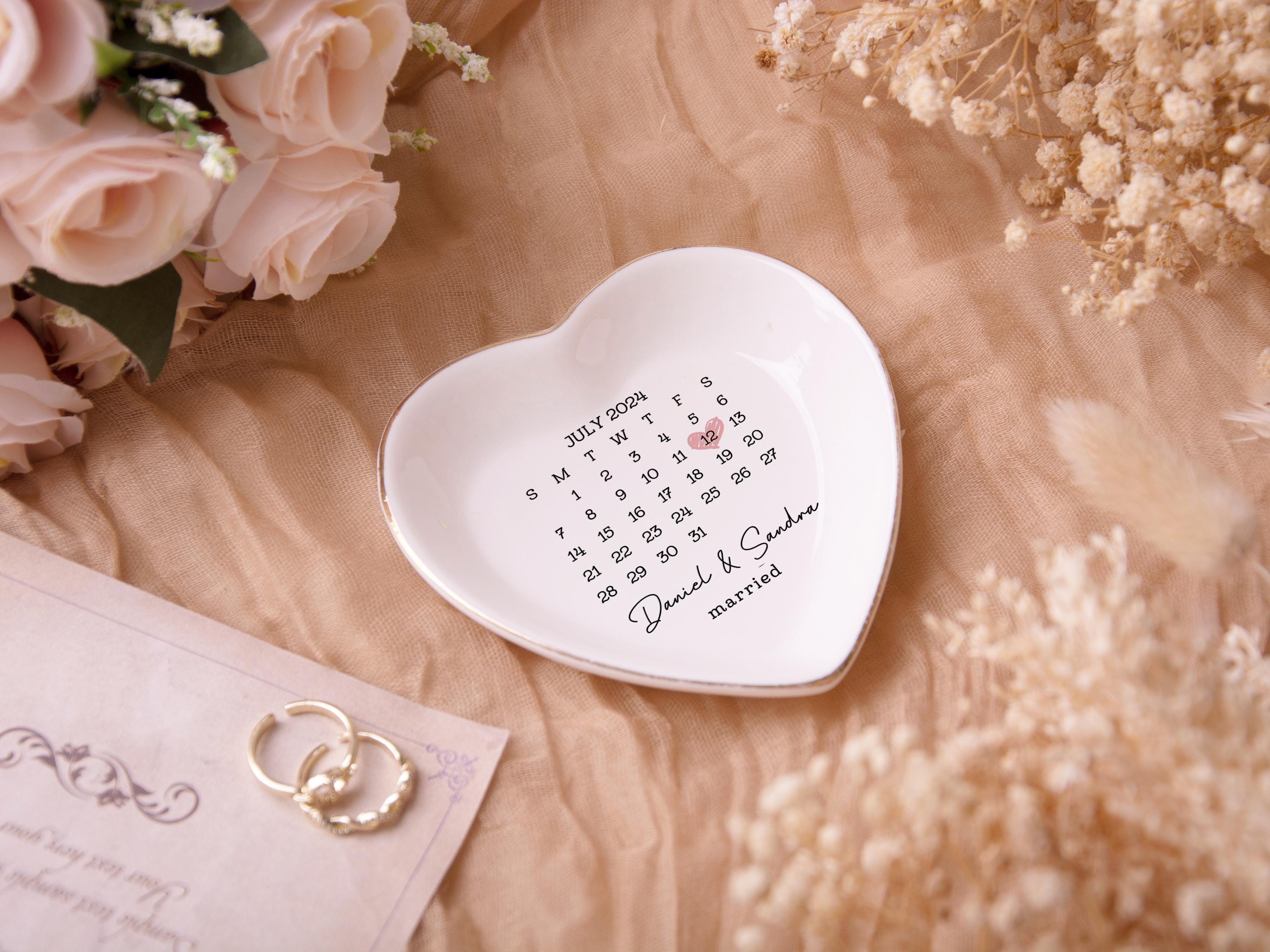 Personalized Wedding Calendar Date Jewelry Dish, Custom Engagement ...