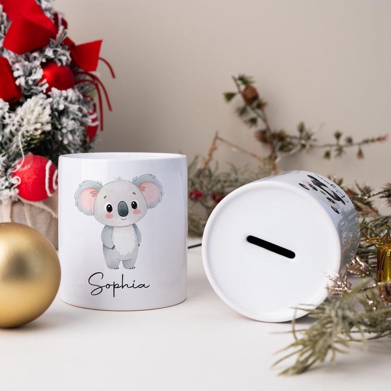 Personalised Ceramic Money Box, Custom Animal Piggy Bank With Name ...