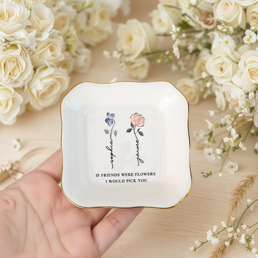 Personalized Birth Flower Jewelry Dish, Best Friend Gift - Etsy