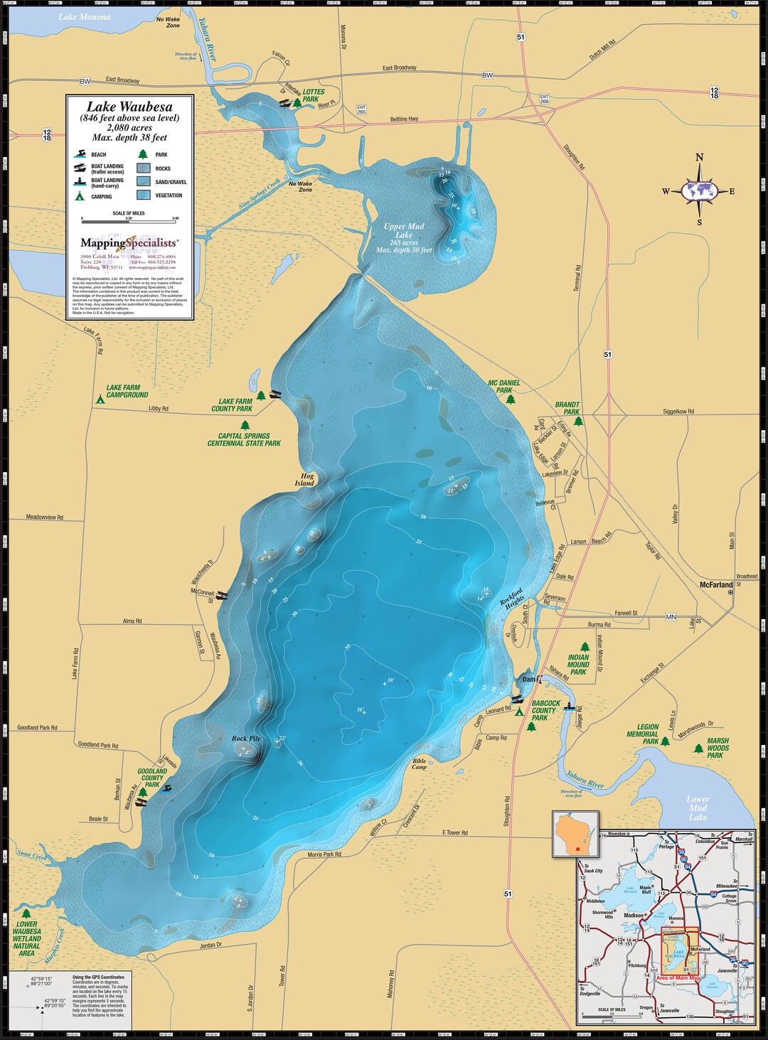 3D Lake Waubesa Wall Map - Etsy