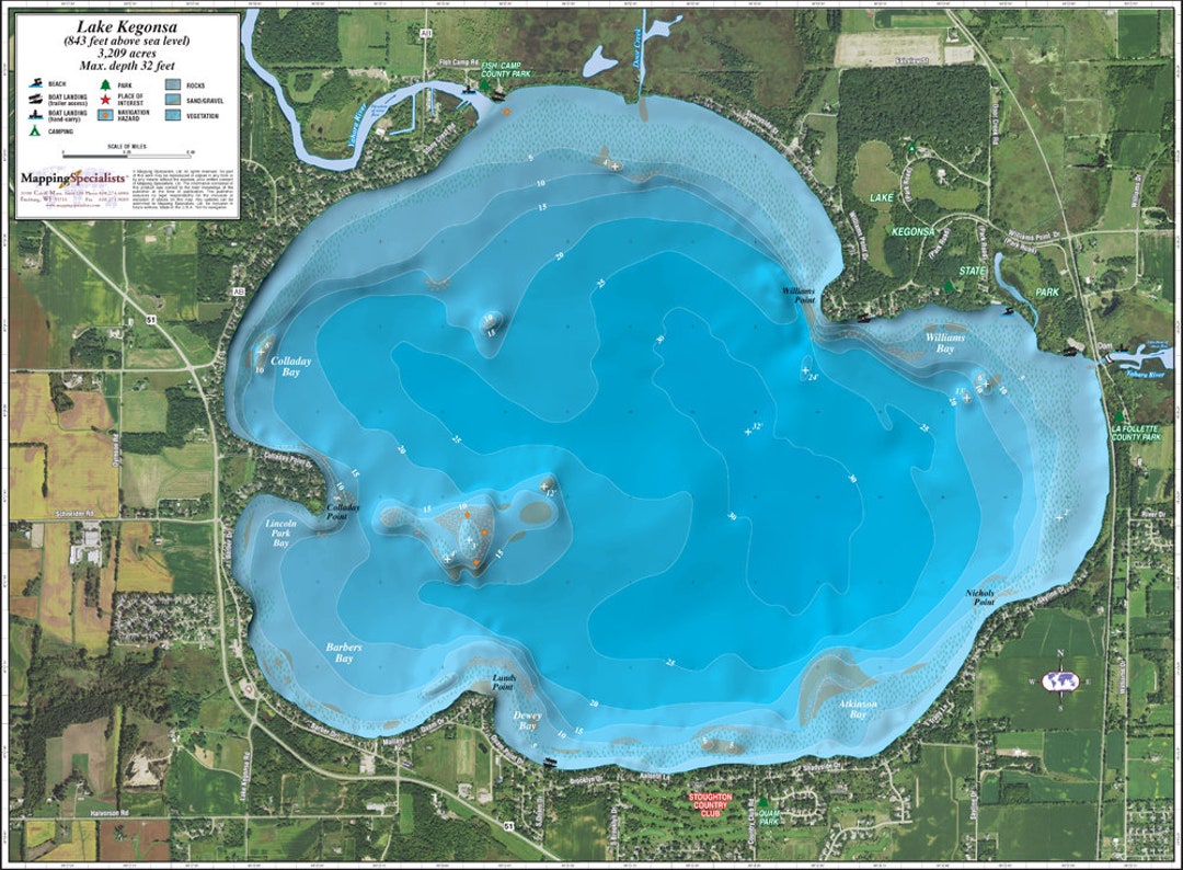 3D Lake Kegonsa Enhanced Wall Map - Etsy