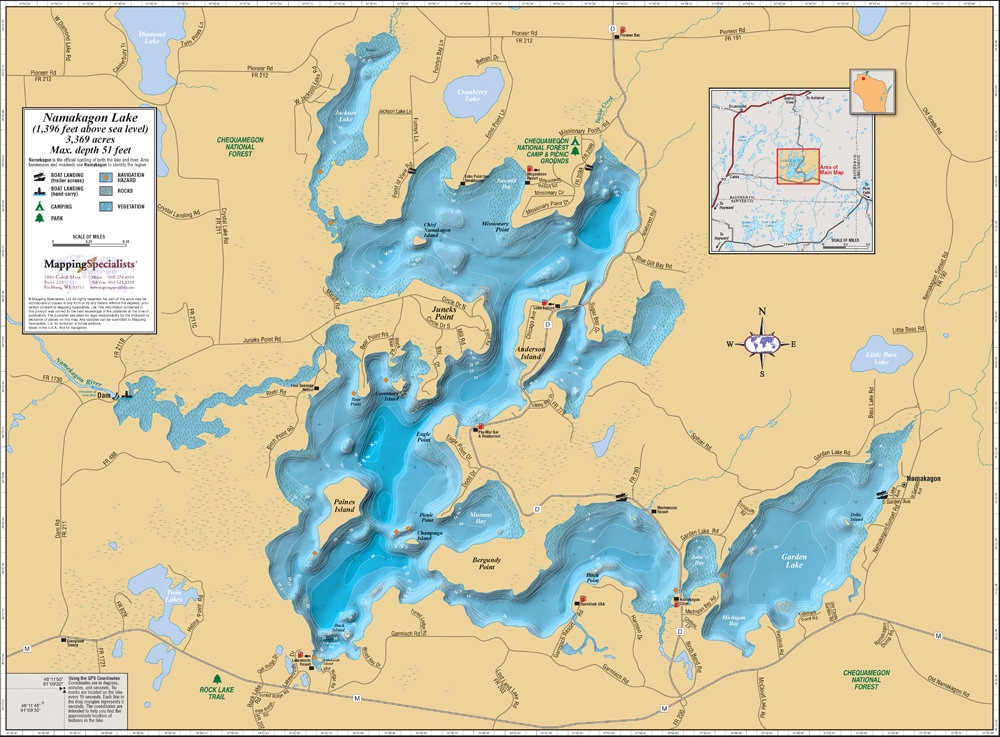 3D Namakagon Lake Wall Map - Etsy