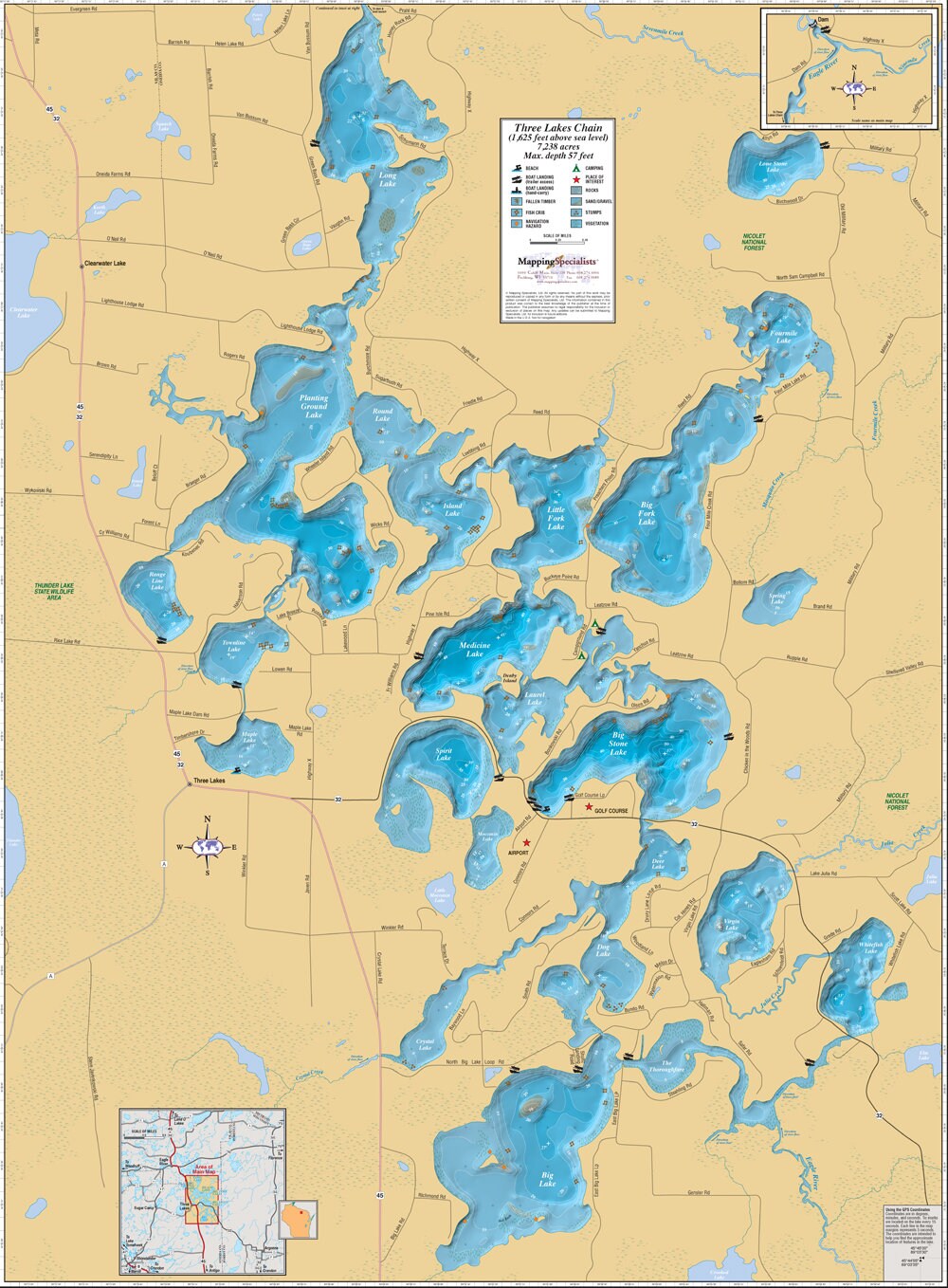 3D Three Lakes Chain Wall Map - Etsy