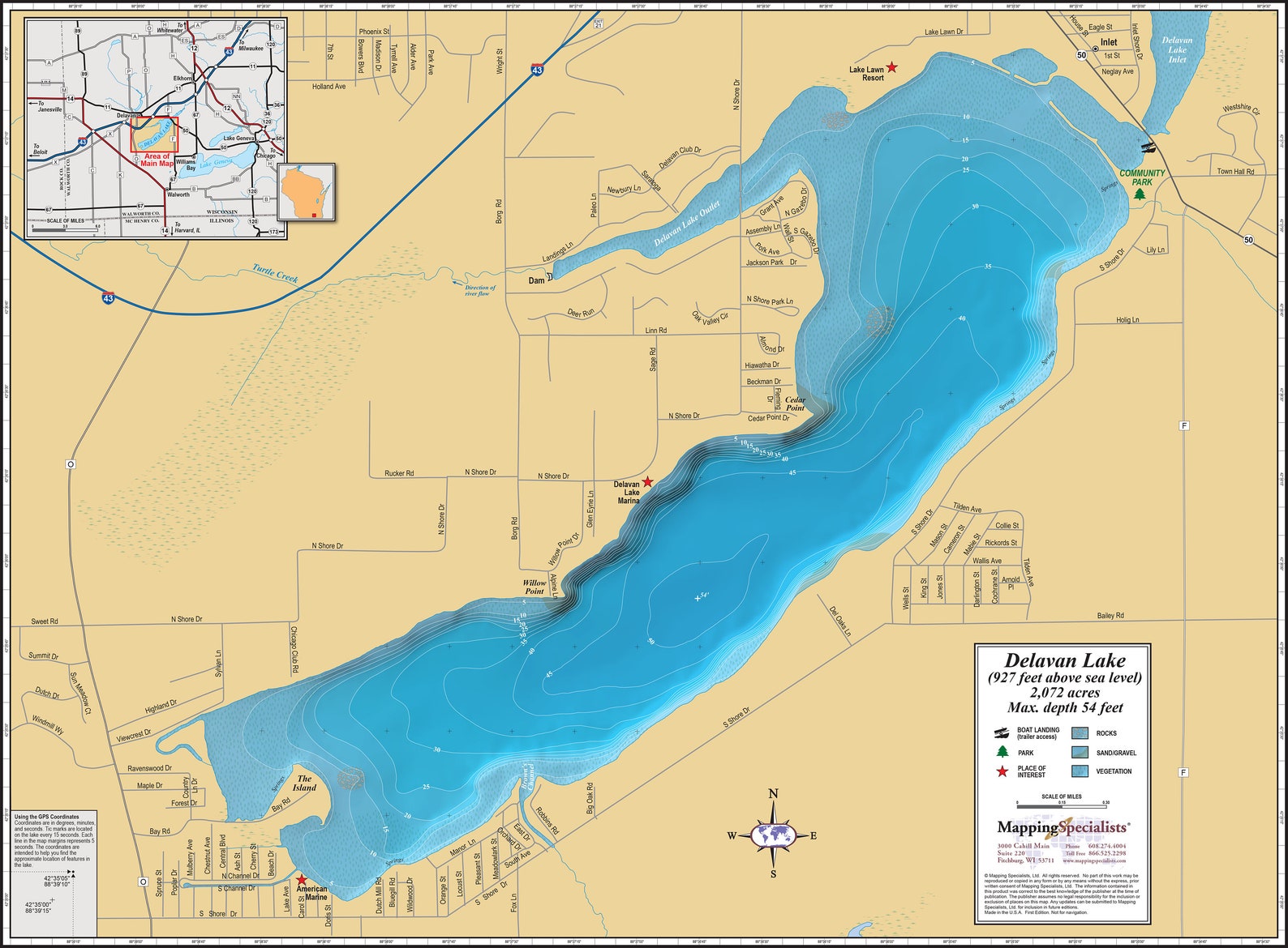 3D Lake Delavan Wall Map - Etsy
