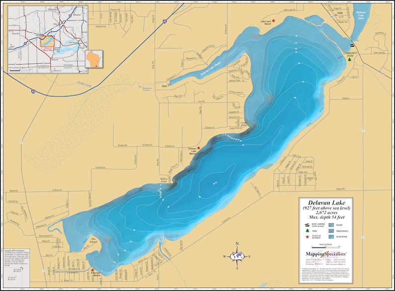 3D Lake Delavan Wall Map - Etsy