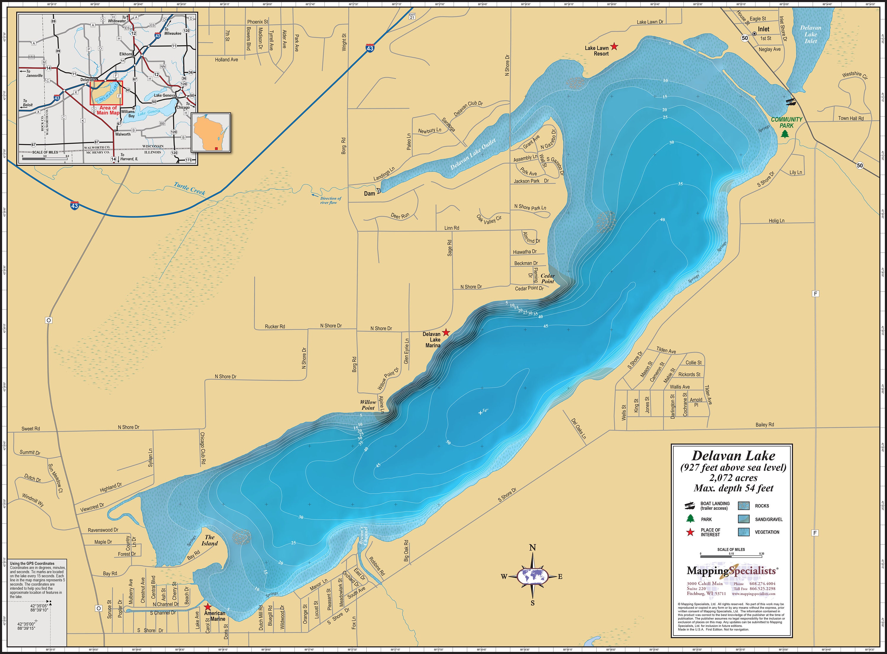 3D Lake Delavan Wall Map - Etsy