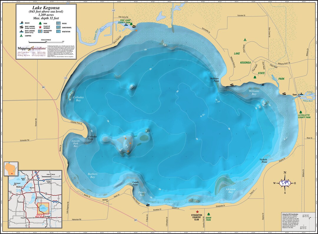 3D Lake Kegonsa Wall Map - Etsy