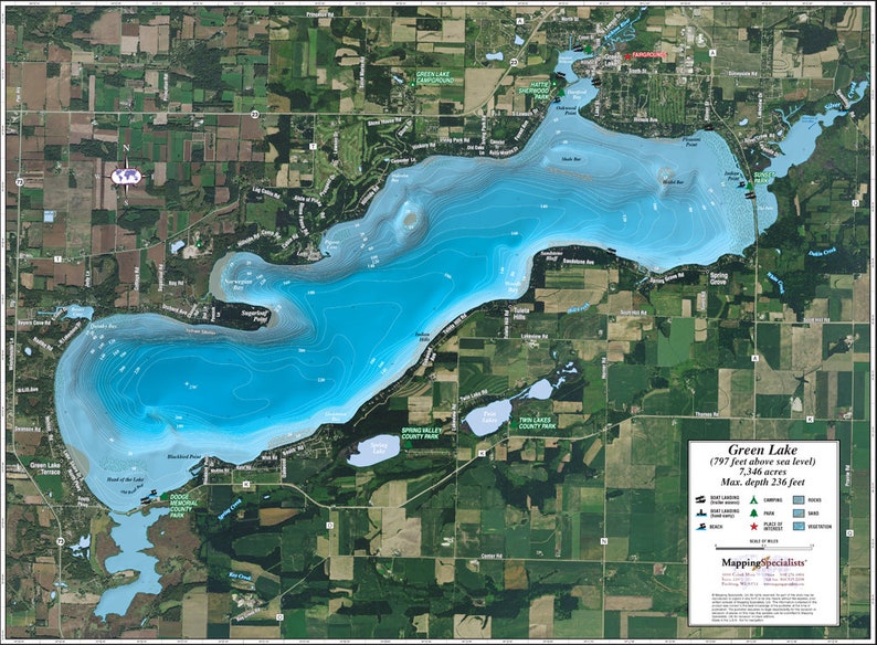 3D Green Lake Enhanced Wall Map - Etsy