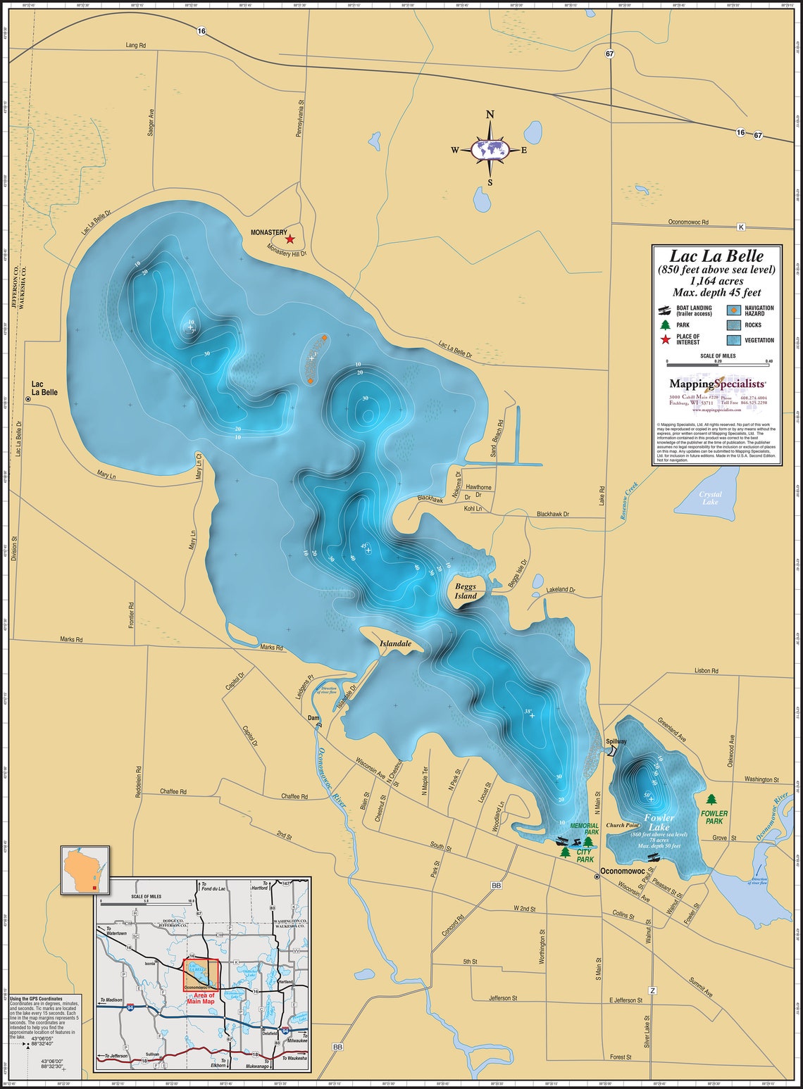 3D Lac La Belle & Fowler Lakes Wall Map - Etsy