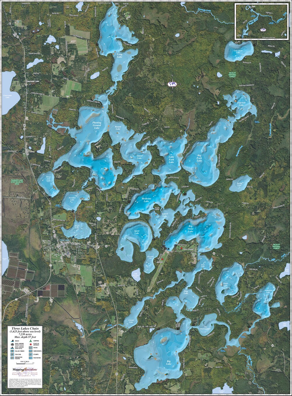 3D Three Lakes Chain Enhanced Wall Map - Etsy