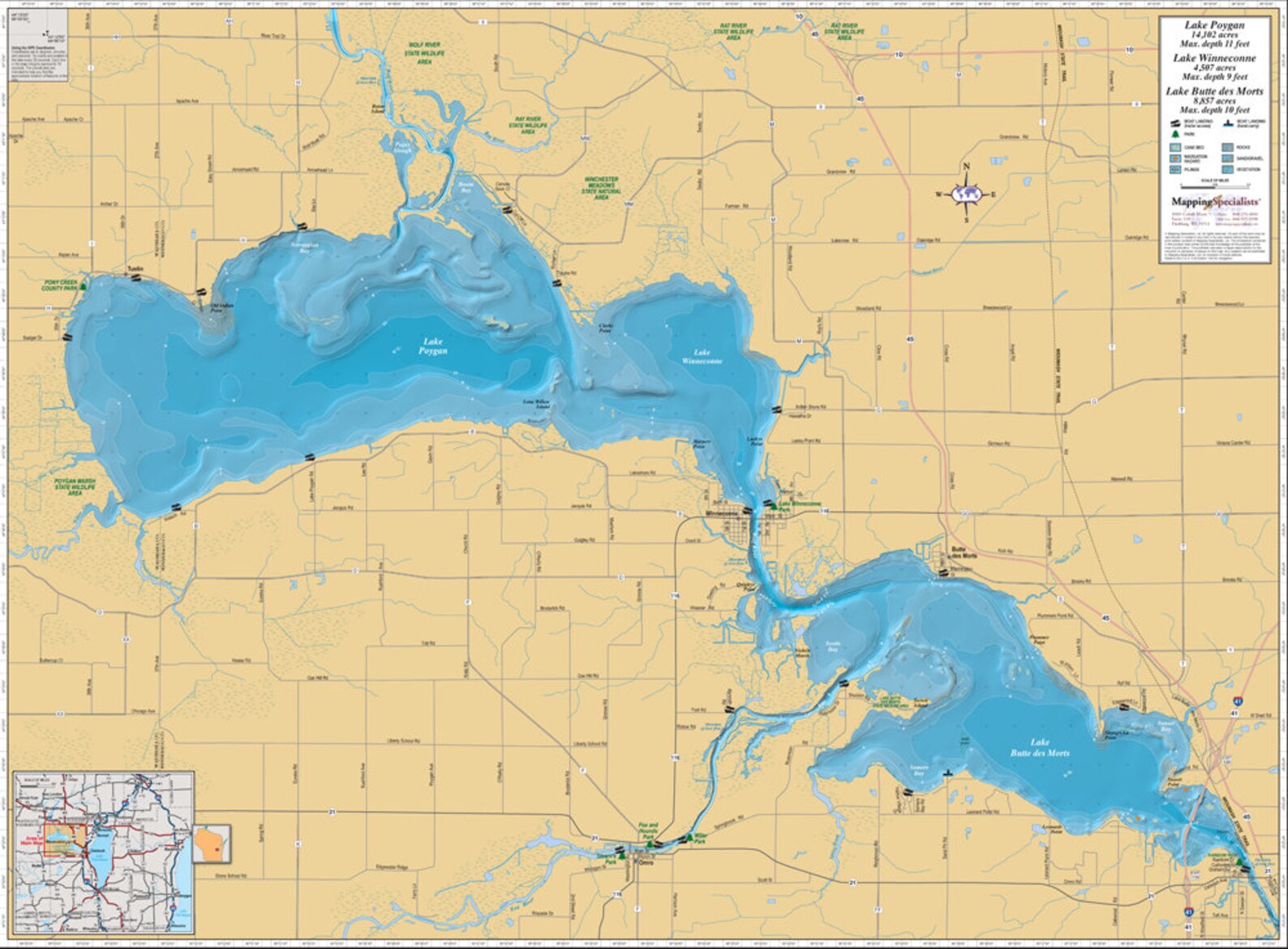 3D Lakes Poygan, Winneconne & Butte Des Morts Wall Map - Etsy