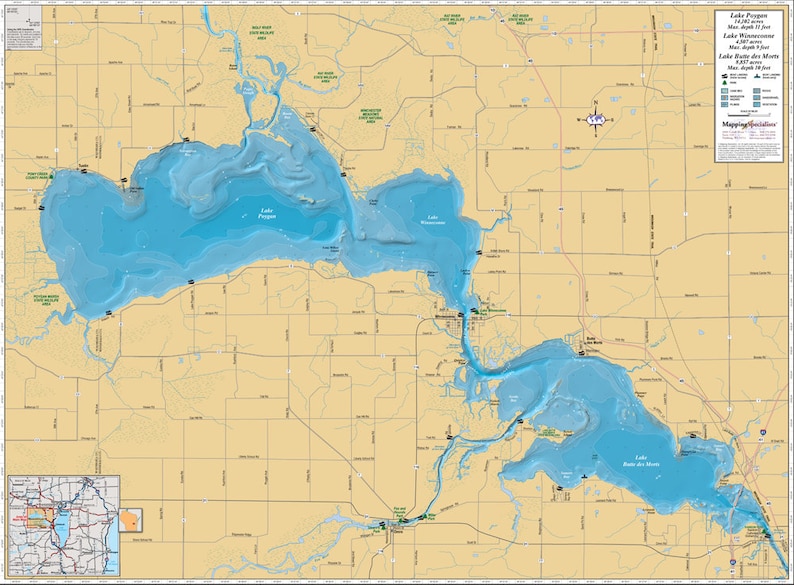 3D Lakes Poygan, Winneconne & Butte Des Morts Wall Map - Etsy