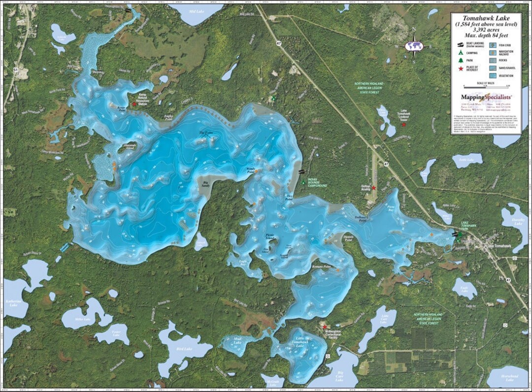3D Tomahawk Lake Enhanced Wall Map - Etsy