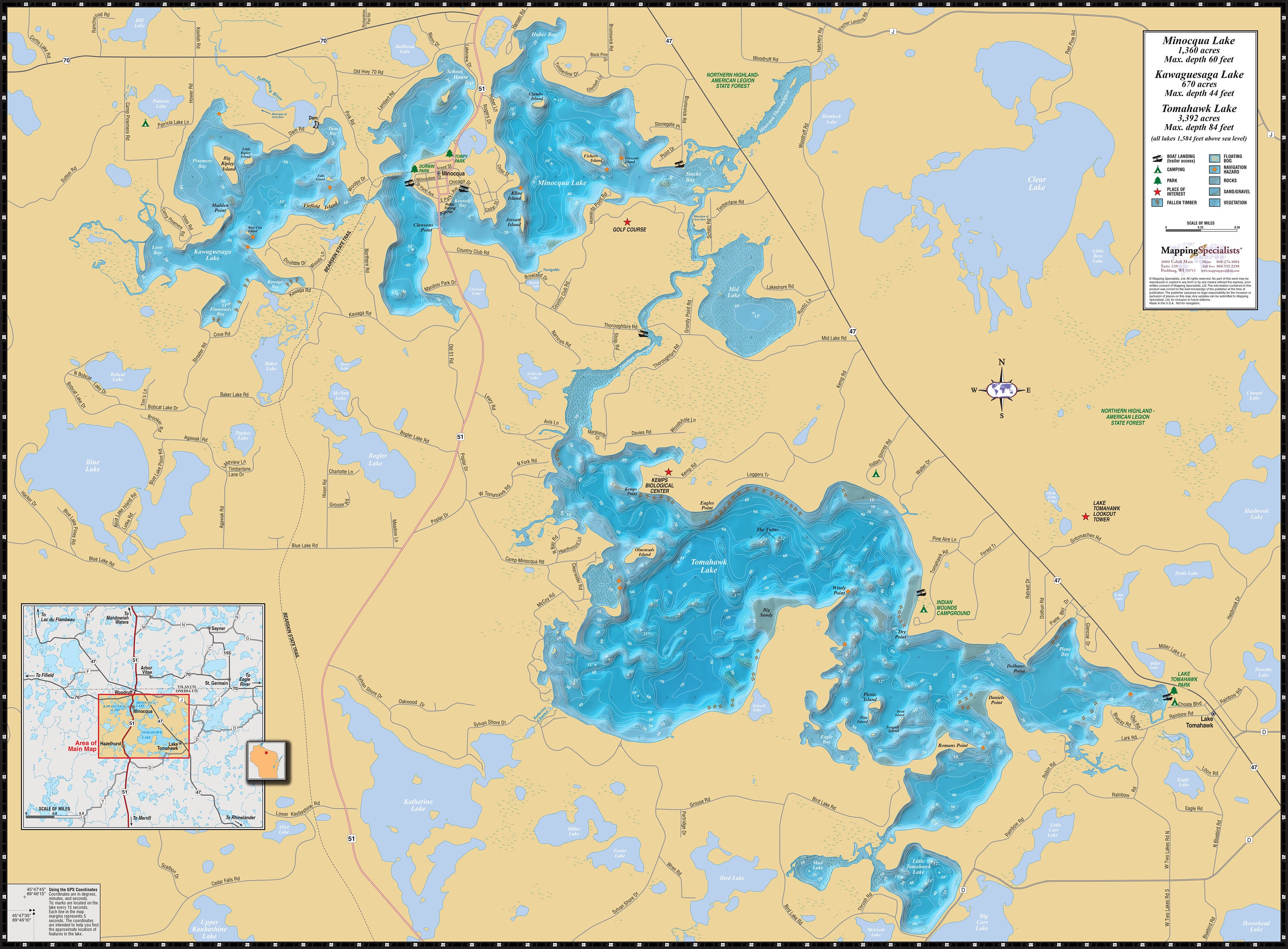 3D Minocqua Chain Wall Map - Etsy