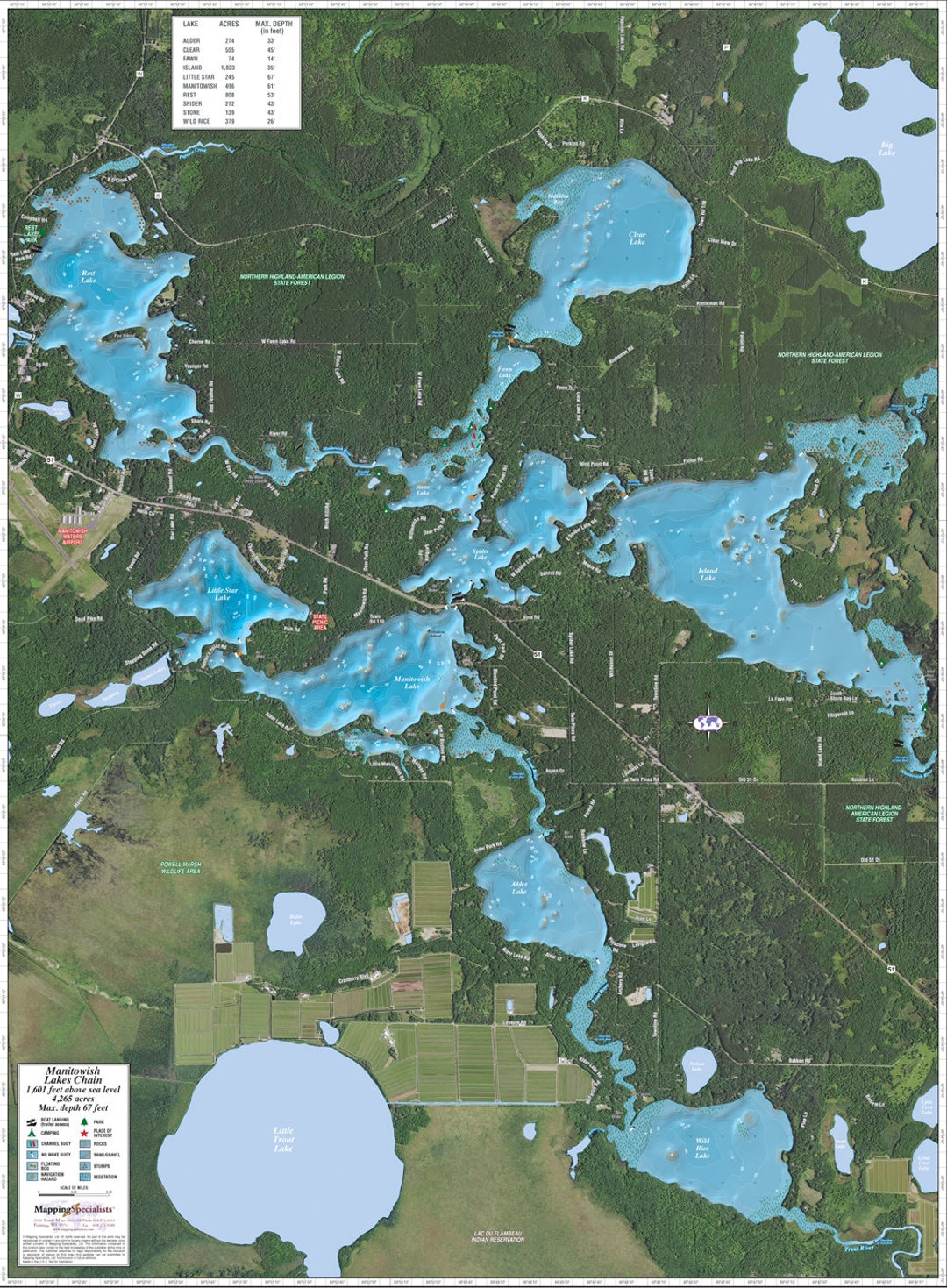 3D Manitowish Chain Enhanced Wall Map - Etsy
