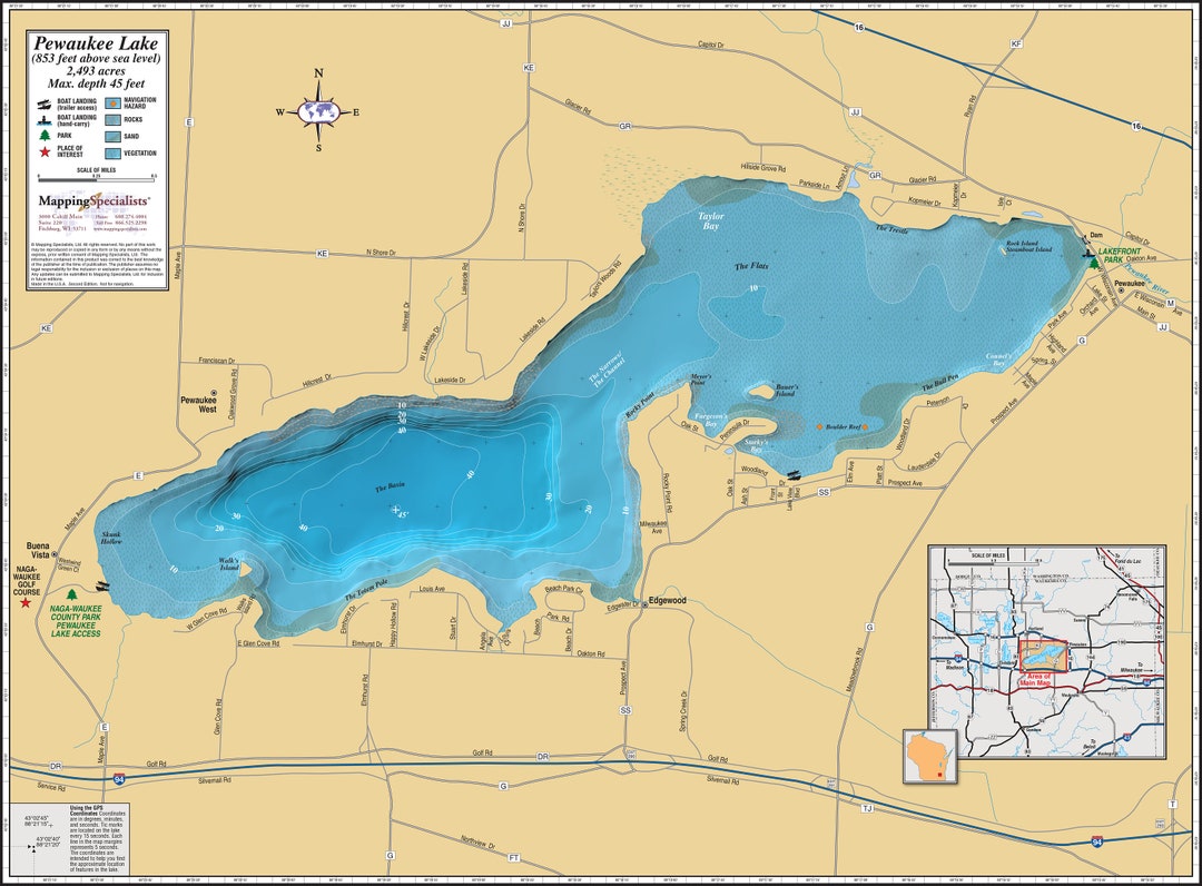 3D Pewaukee Lake Wall Map - Etsy