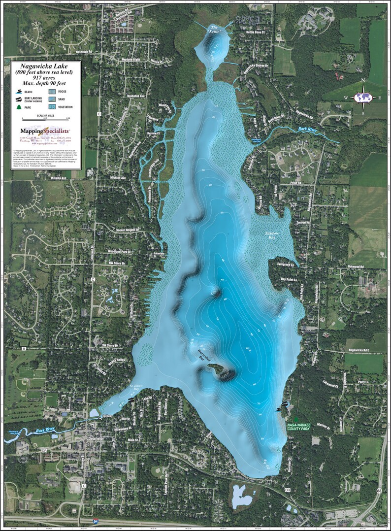 3D Nagawicka Lake Enhanced Wall Map - Etsy