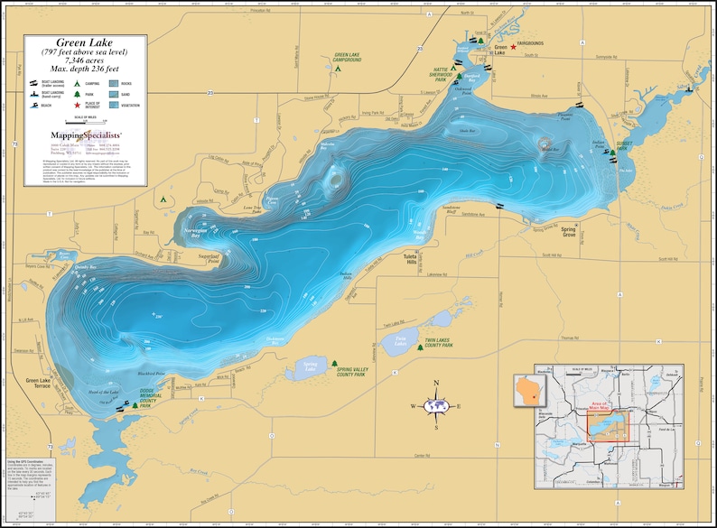 3D Green Lake Wall Map - Etsy