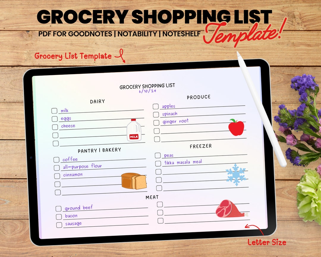 Digital Grocery List Planner Template Goodnotes, Notability, Noteshelf ...