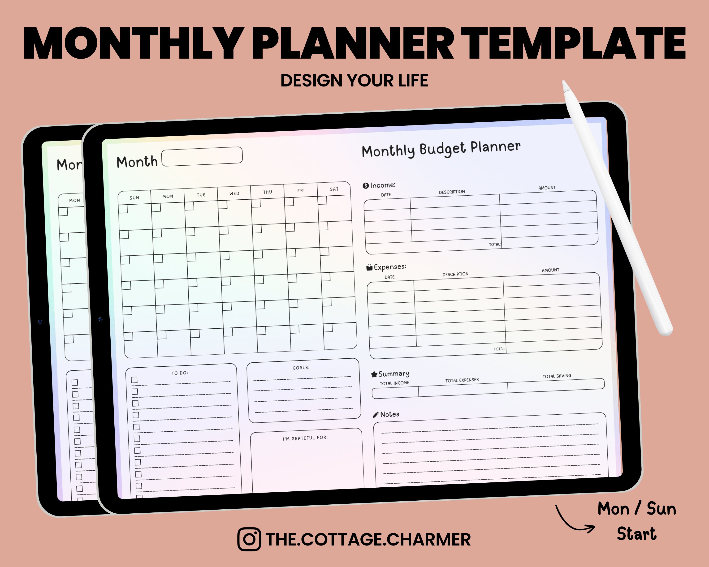 Digital Monthly Planner Template Goodnotes, Notability, Noteshelf, or ...