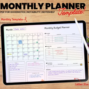 Digital Monthly Planner Template Goodnotes, Notability, Noteshelf, or ...