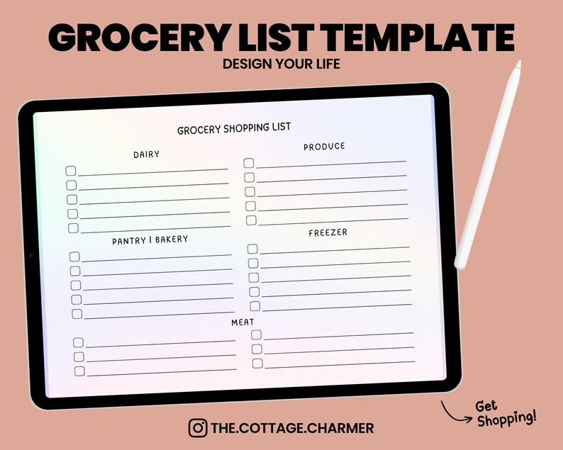 Digital Grocery List Planner Template Goodnotes, Notability, Noteshelf ...