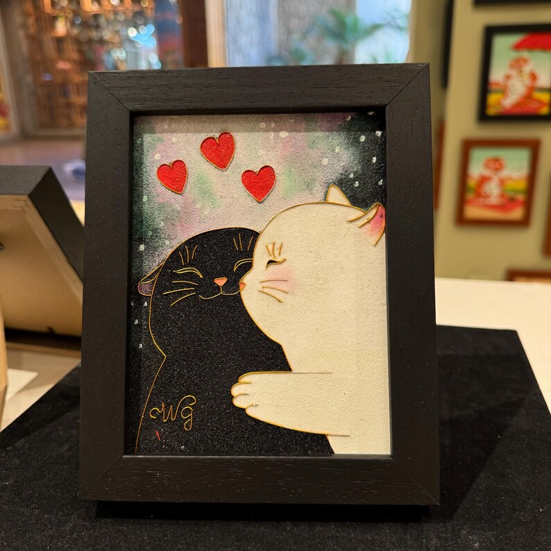 Original Sand Paintings by Artist Wangge. Cloisonne Art. Black Cat ...