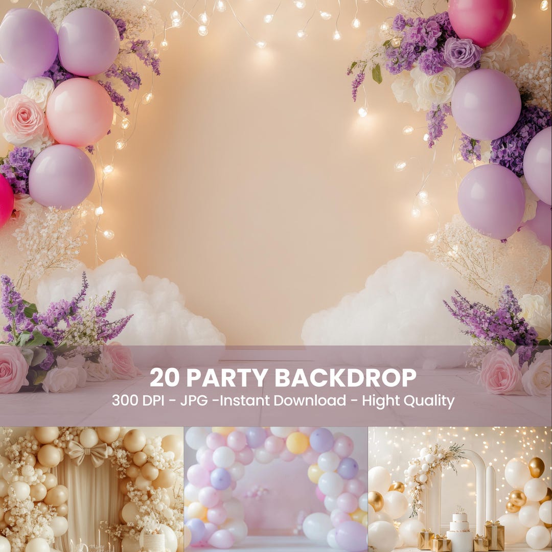 20 Party Balloon Arch Digital Backdrops, Birthday Party, Cake Smash ...
