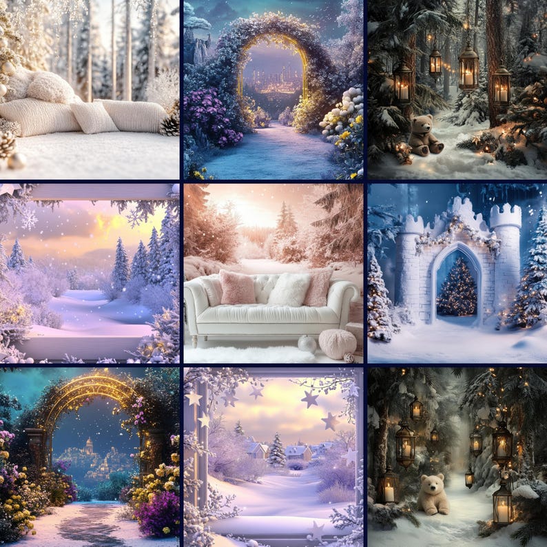 24 Winter Snowy Digital Backdrops, Wonderland Lights (instant Download ...