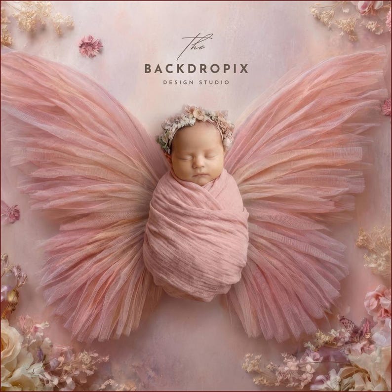 Butterfly Wing Newborn Digital Backdrops, Floral Cloud Nest & Hanging ...