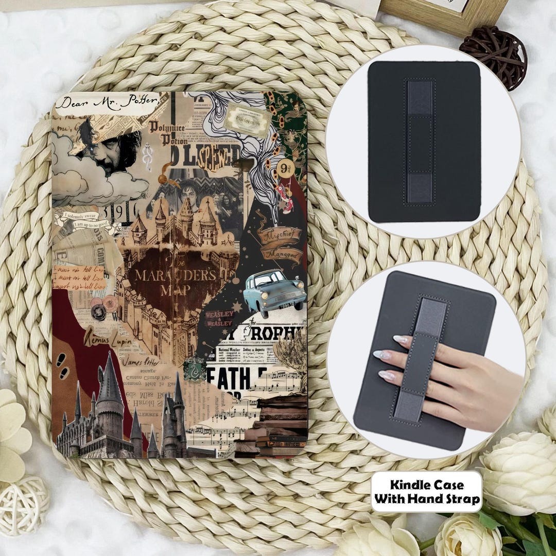 Brown Potter Collage Kindle Case With Hand Strap,kindle 6''/6.8''/7 ...